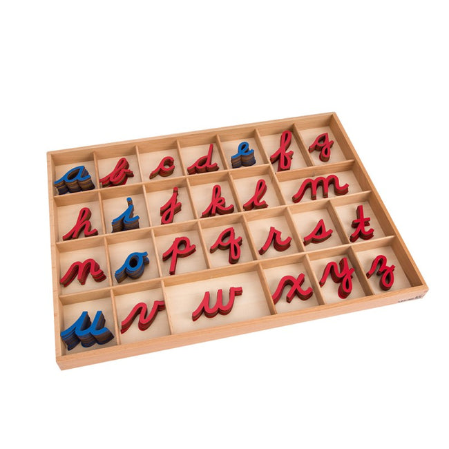 Alfabeto móvil chico - Cursiva Madera (inglés) – Bemerry Montessori